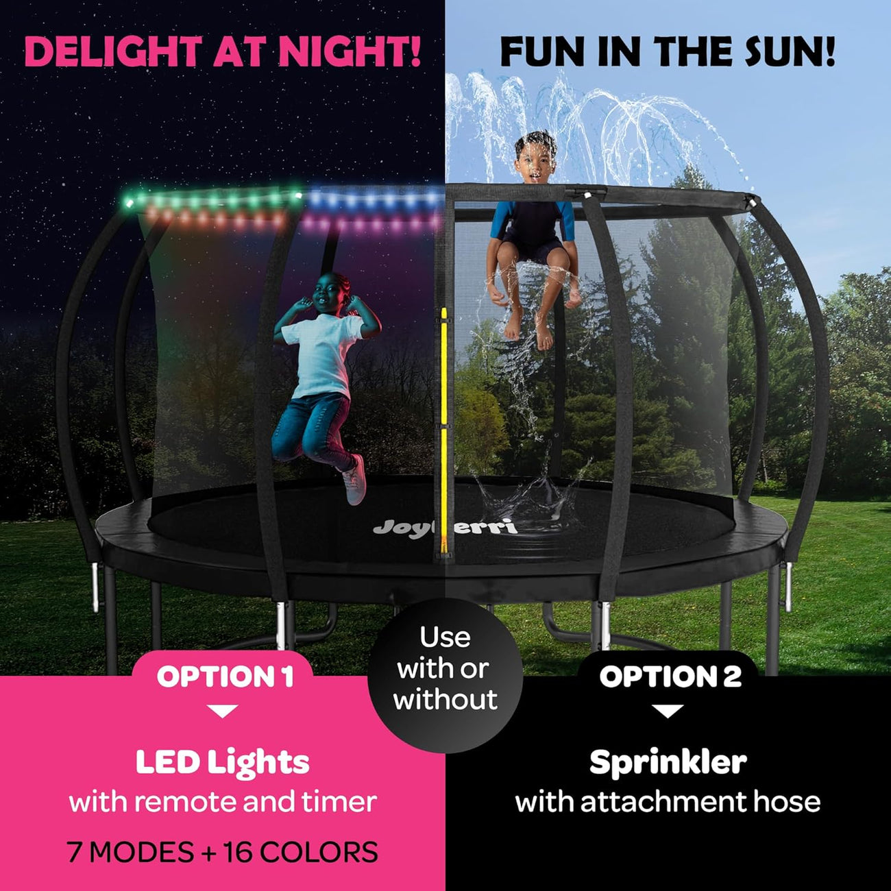 Enclosed Trampoline with LED Lights | JoyBerri